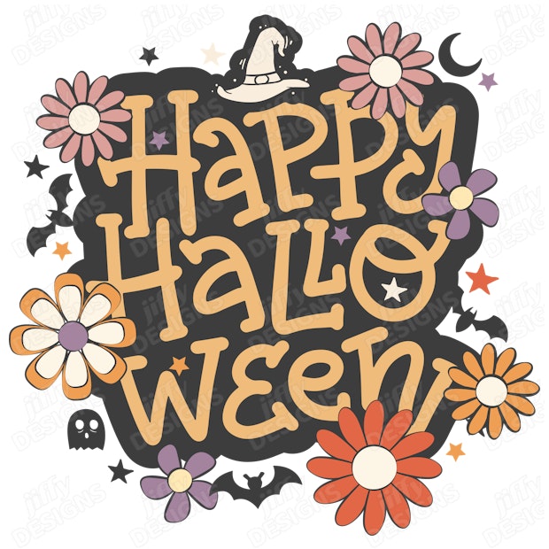 'Happy Halloween' Whimsical Floral Design with Spooky Elements | Jiffy ...