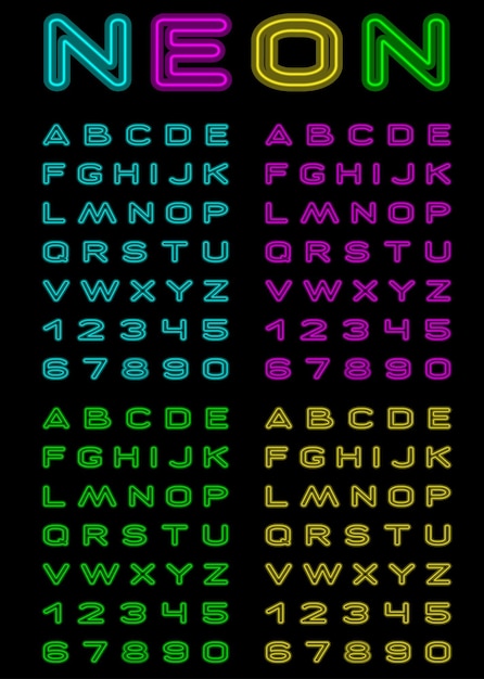 Vibrant Neon Alphabet: Glowing Lettering and Numerals | Jiffy Designs