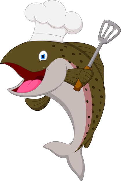 Playful Chef Trout Illustration with Whisk and Chef's Hat | Jiffy Designs