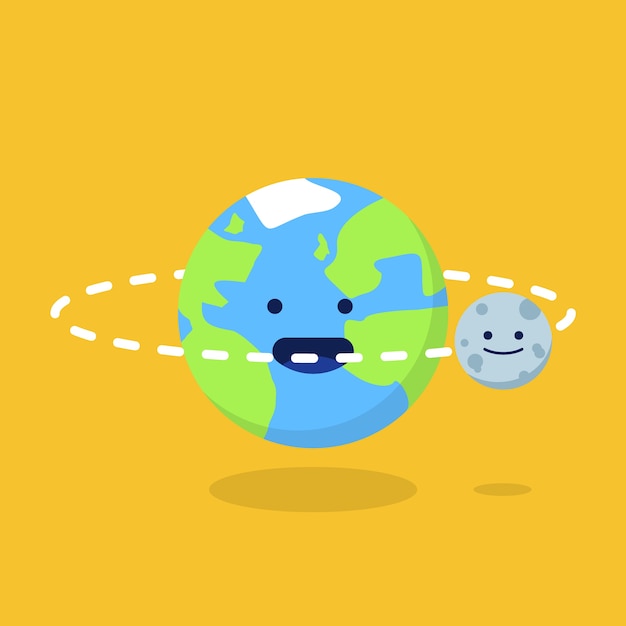 Cheerful Earth and Moon Duo Floating in Vibrant Sky | Jiffy Designs