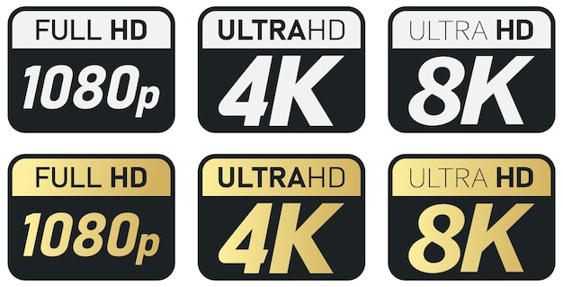 Iconic Resolution Badges: Full HD, Ultra HD, and 8K Resolutions | Jiffy ...