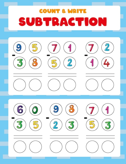 Vibrant Subtraction Practice Worksheet with Colorful Numbers | Jiffy ...