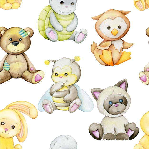 Vibrant Watercolor Stuffed Animal Characters Illustration Collection ...
