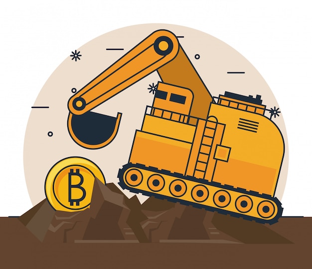 Bitcoin Mining Excavator Digging Cryptocurrency Illustration | Jiffy Designs