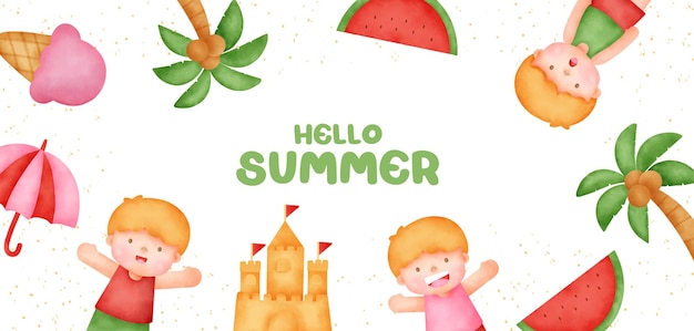 Cheerful Summer Icons and Friendly Kids Illustration | Jiffy Designs