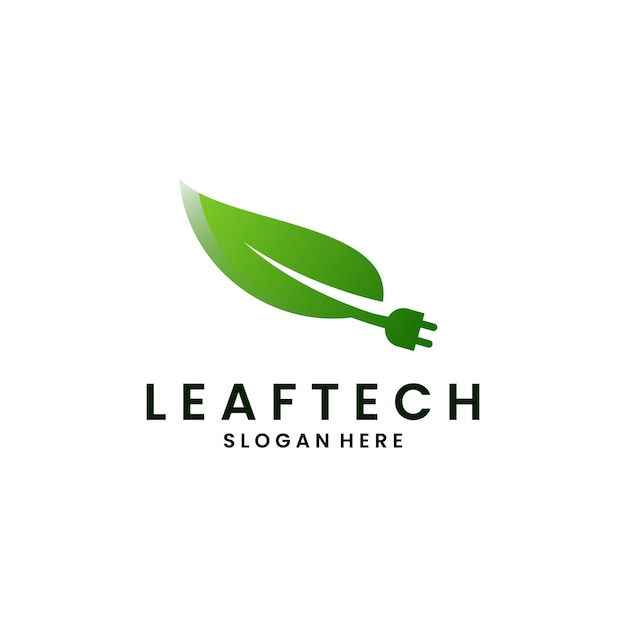 Green Leaf Plug Logo with 'LeafTech' Text Branding | Jiffy Designs
