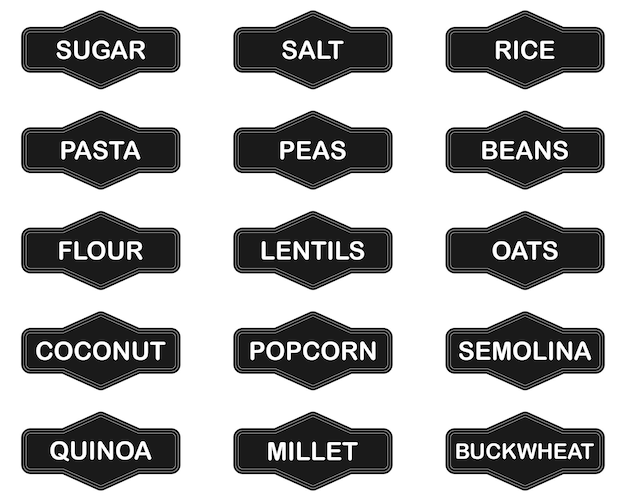 Monochrome Minimalist Labels for Pantry Staple Ingredients | Jiffy Designs
