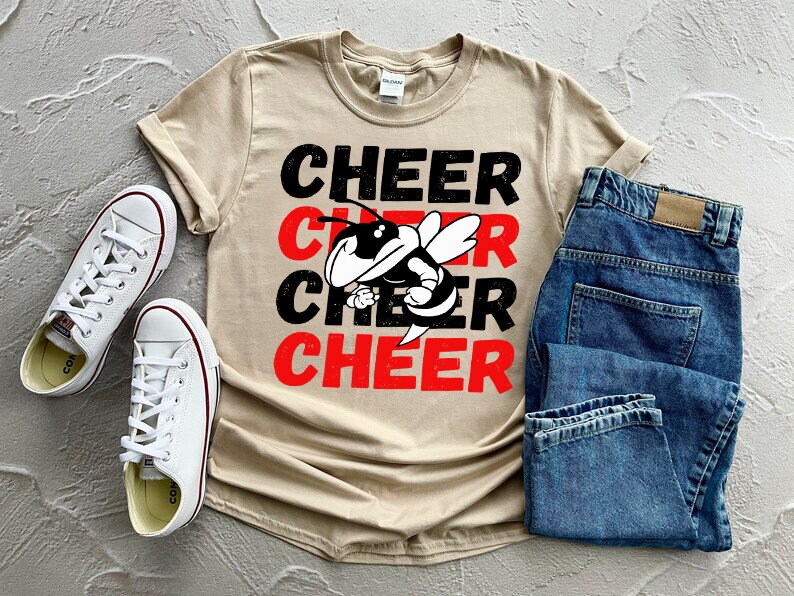 'Cheer' Repeated with Energetic Cartoon Bee in Bold Red and Black ...