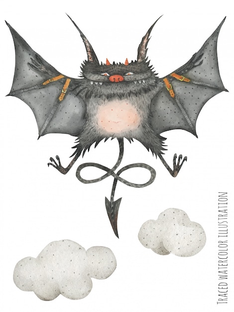 Fearsome Bat-like Creature Soaring Amidst Fluffy Clouds | Jiffy Designs