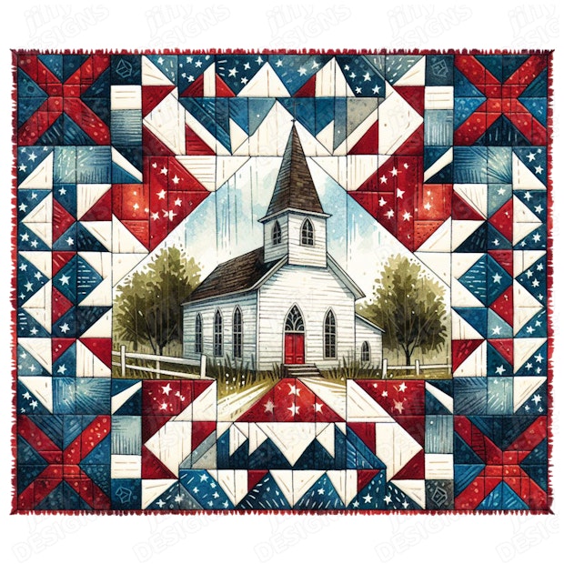 Country Church Quilt Pattern with Geometric Border | Jiffy Designs