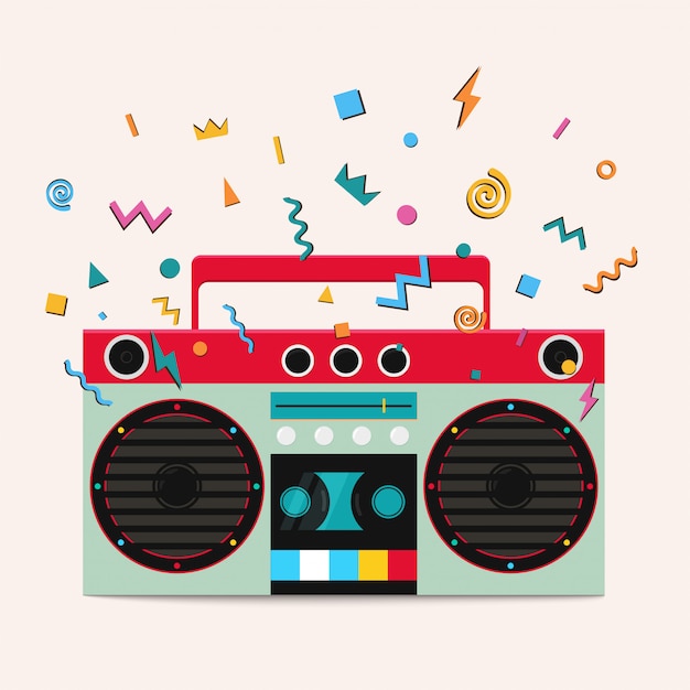 Retro Boombox with Vibrant Geometric Shapes and Symbols | Jiffy Designs