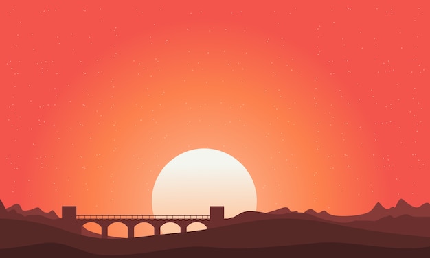 Minimalist Bridge Silhouette Against Vibrant Sunset Background | Jiffy ...