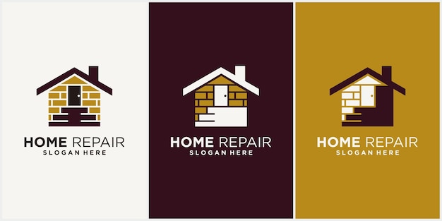Vibrant Home Repair Logos with Brick House Silhouettes | Jiffy Designs