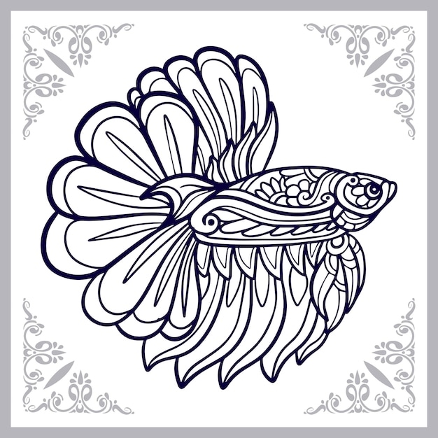 Vibrant Betta Fish Silhouette with Ornate Floral Borders | Jiffy Designs