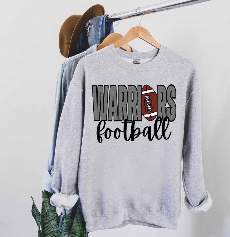 'Warriors Football' Bold Lettering with Stylized Football Graphic ...