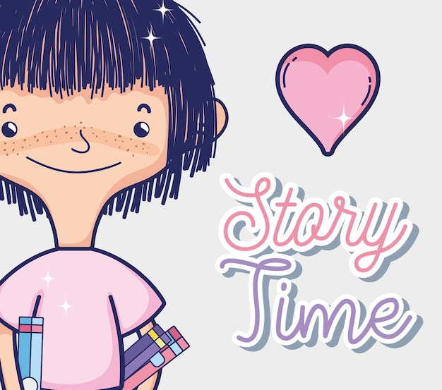 Whimsical Illustration with Smiling Girl and Story Time Text | Jiffy ...