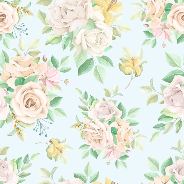 Soft Pastel Roses Floral Pattern on Pale Background | Jiffy Designs