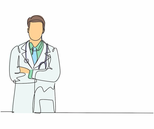 One-Line Art of a Confident Doctor with Stethoscope | Jiffy Designs
