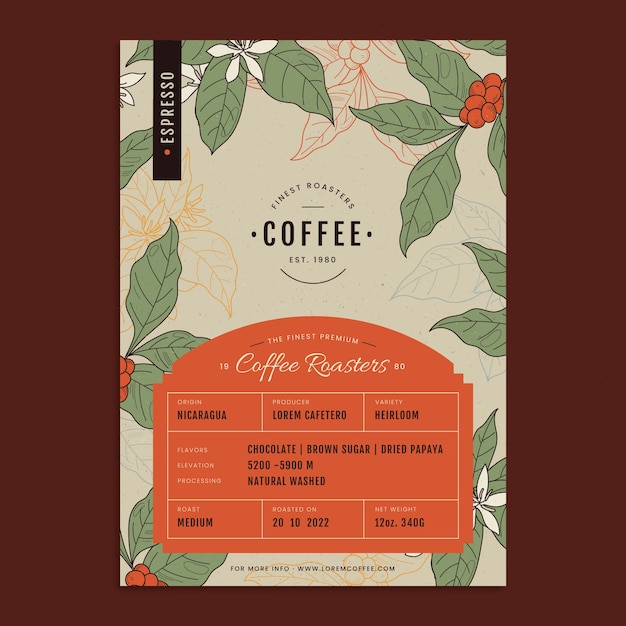 Vibrant Floral Coffee Roaster's Poster with Detailed Brew Guide | Jiffy ...