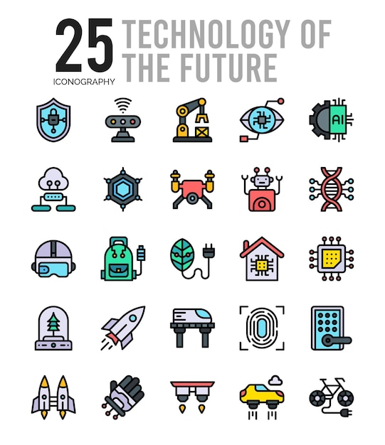 Diverse Collection of 25 Futuristic Technology Icons | Jiffy Designs