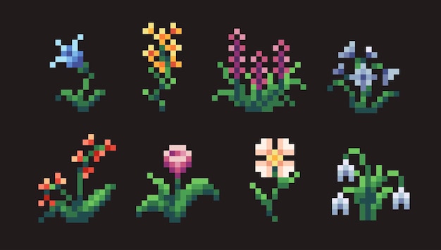 Vibrant Pixelated Floral Designs in Retro 8-Bit Style | Jiffy Designs