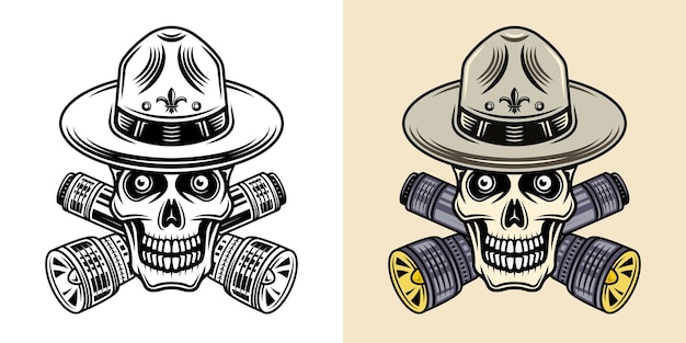 Rugged Skull in Pith Helmet with Gas Masks | Jiffy Designs