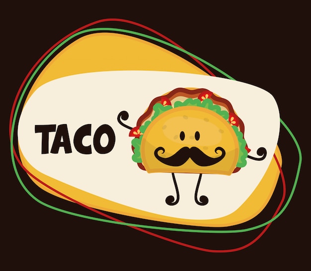 Whimsical Taco Character with Mustache and Sombrero Illustration ...