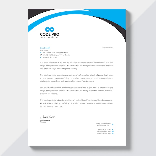 Sleek and Modern Corporate Letterhead with Swooping Curves | Jiffy Designs