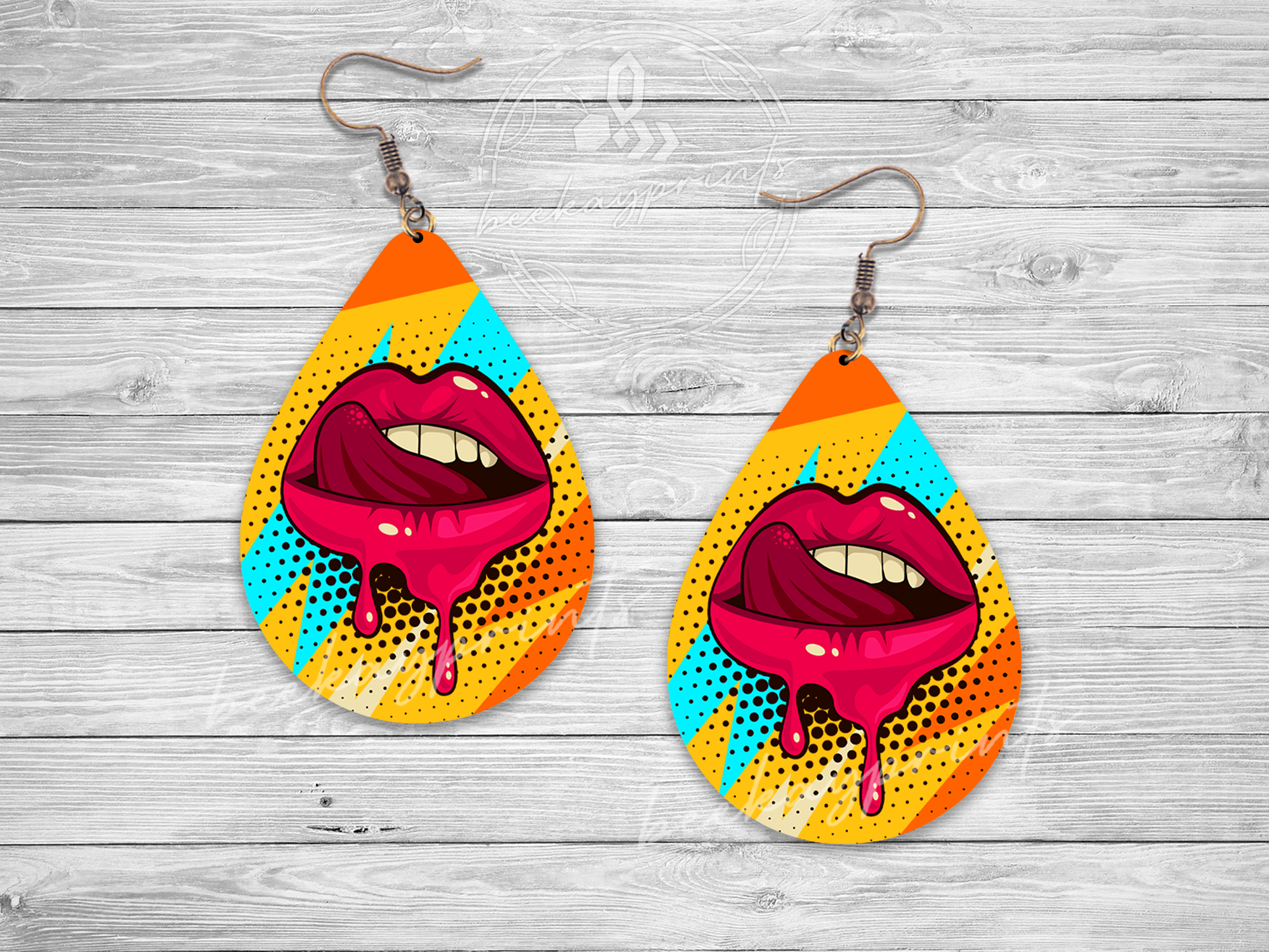 Pop Art Lips Vibrant Teardrop Design with Halftone and Dripping Effect ...