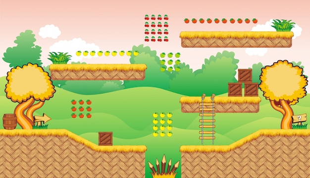Vibrant Platformer Landscape with Diverse Elements | Jiffy Designs