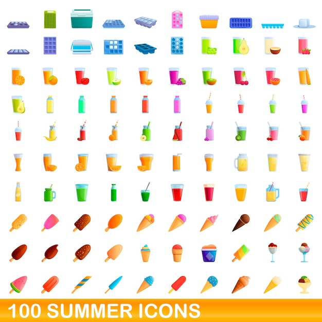 Vibrant Collection of 100 Summer-Themed Icons in Diverse Colors and ...