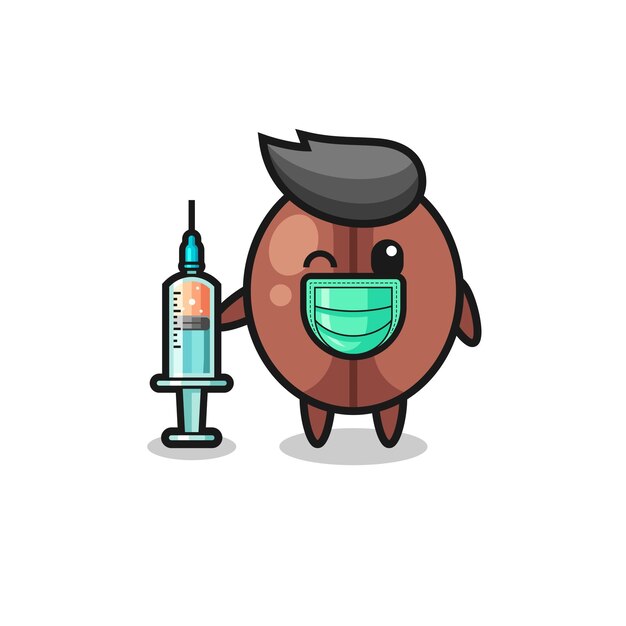 Cute Coffee Bean Character Holding Syringe Injection | Jiffy Designs