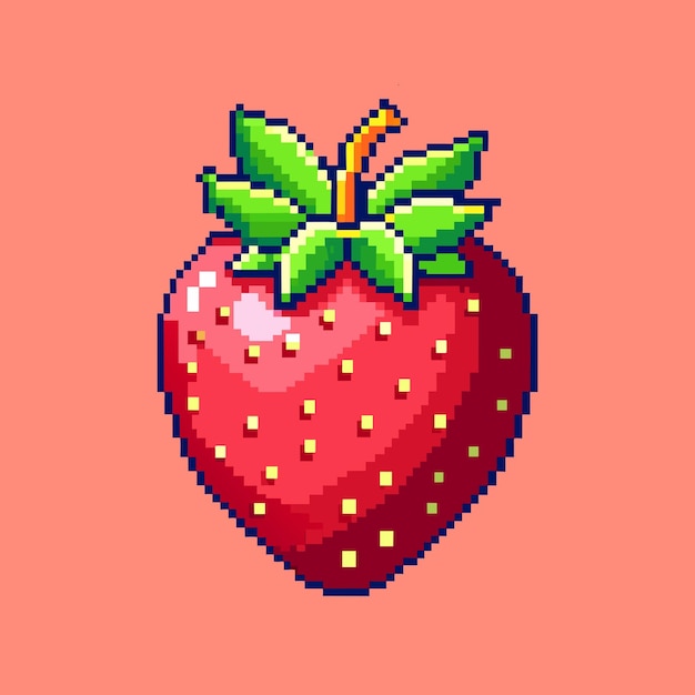 Vibrant Pixel Art Strawberry with Lush Leaves | Jiffy Designs