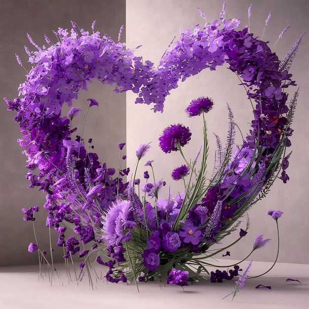 Vibrant Purple Floral Heart Arrangement with Wispy Blooms | Jiffy Designs