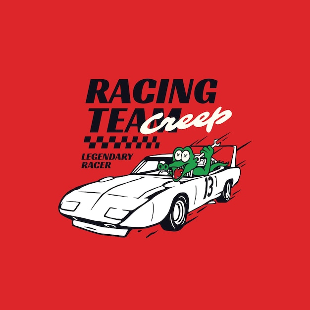 Vintage Cartoon Race Car with Playful Creature Driver | Jiffy Designs