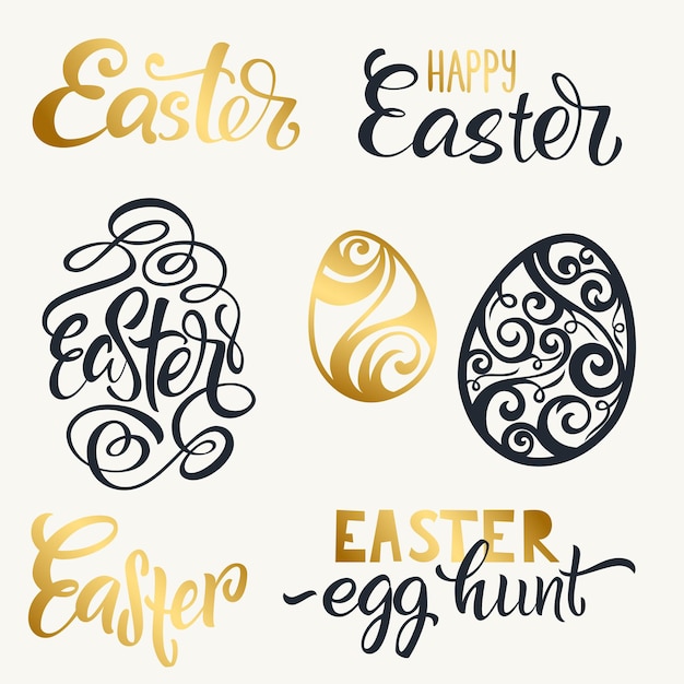 Elegant Easter Emblem Collection with Ornate Eggs and Lettering | Jiffy ...