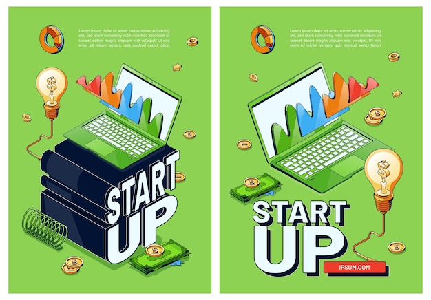 Vibrant Startup Visuals: Laptop, Charts, and Lightbulbs | Jiffy Designs