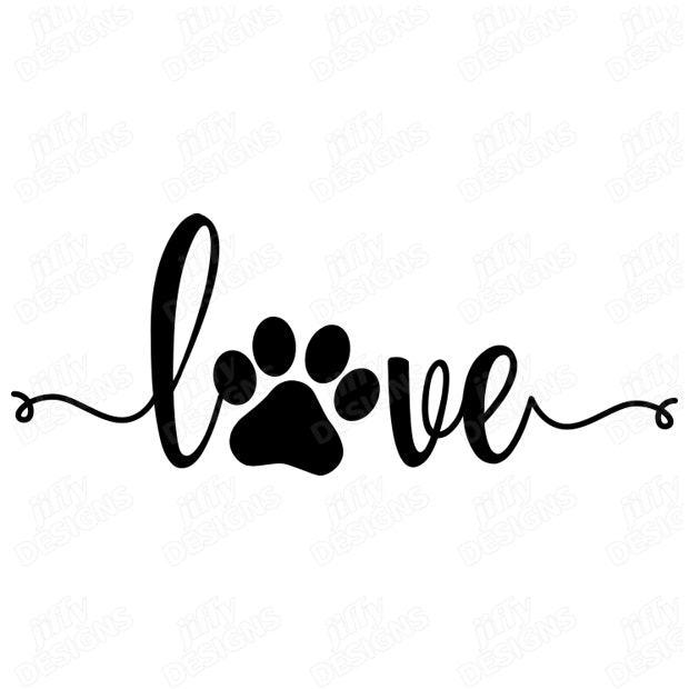 'Love' Paw Print Elegantly Integrated into Cursive Script Design ...
