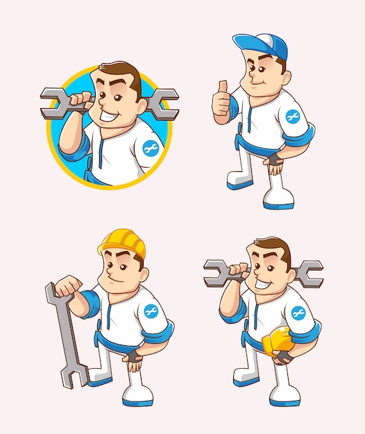 Friendly Mechanic Mascot with Wrench and Tools in Cartoon Style | Jiffy ...