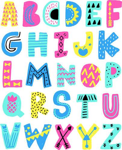 Funny Hand Drawn Alphabet. Vector Letters Set. Fun Style With ...