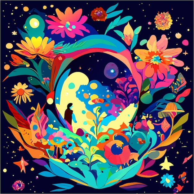 Vibrant Floral Dreamscape with Whimsical Shapes and Patterns | Jiffy ...