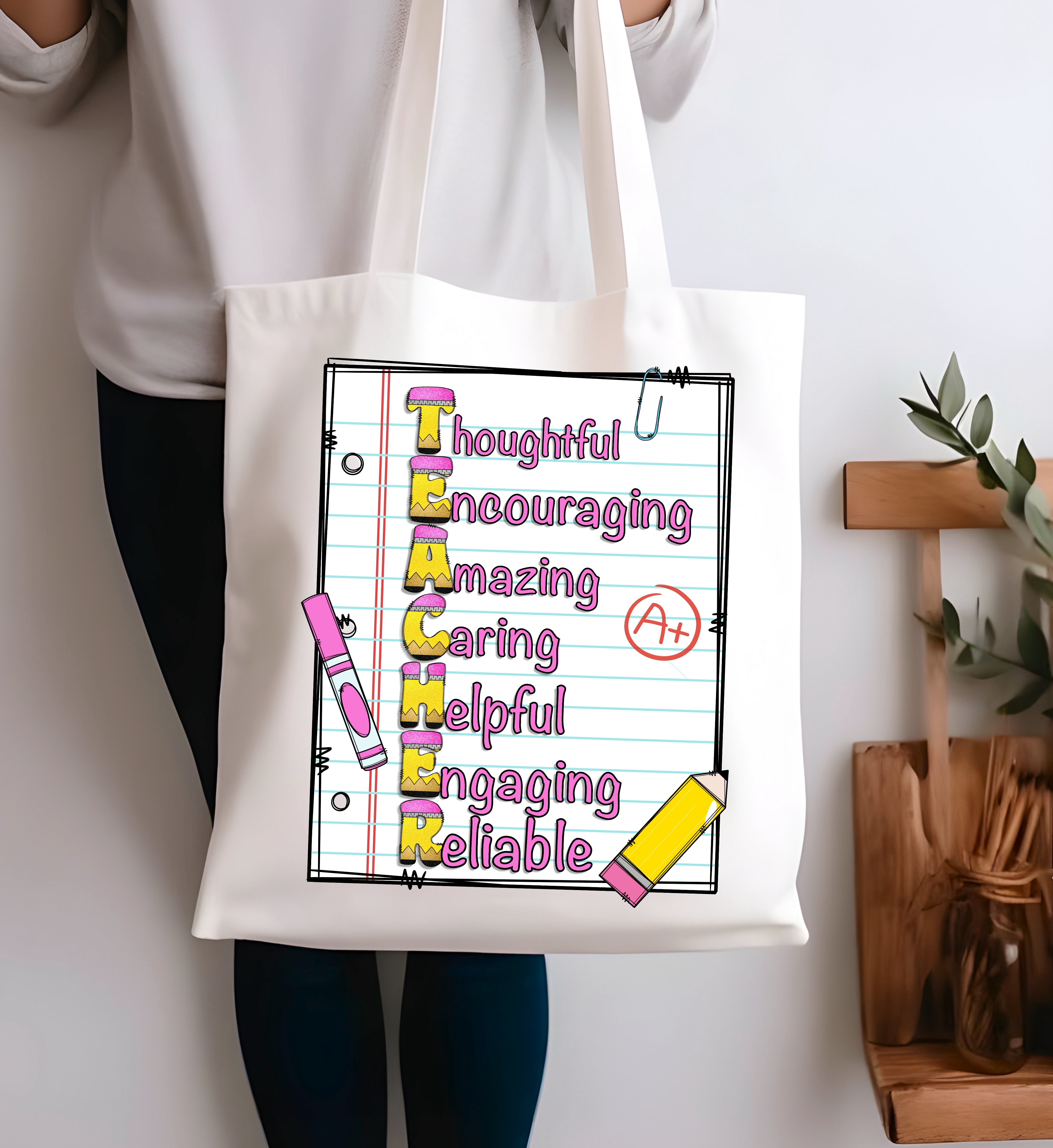 'Teacher' Acrostic Poem Adorned with Colorful School Supplies on ...