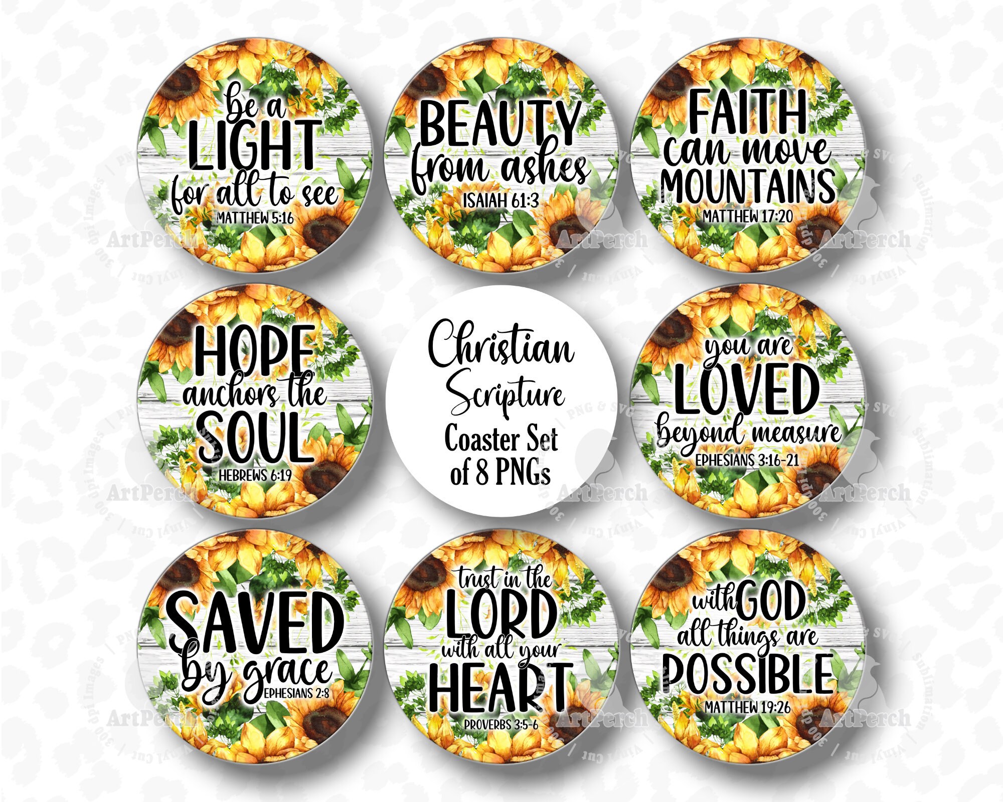 Scripture Coaster PNG, Bible Verse Coaster Design, Set of 8 Sublimation ...
