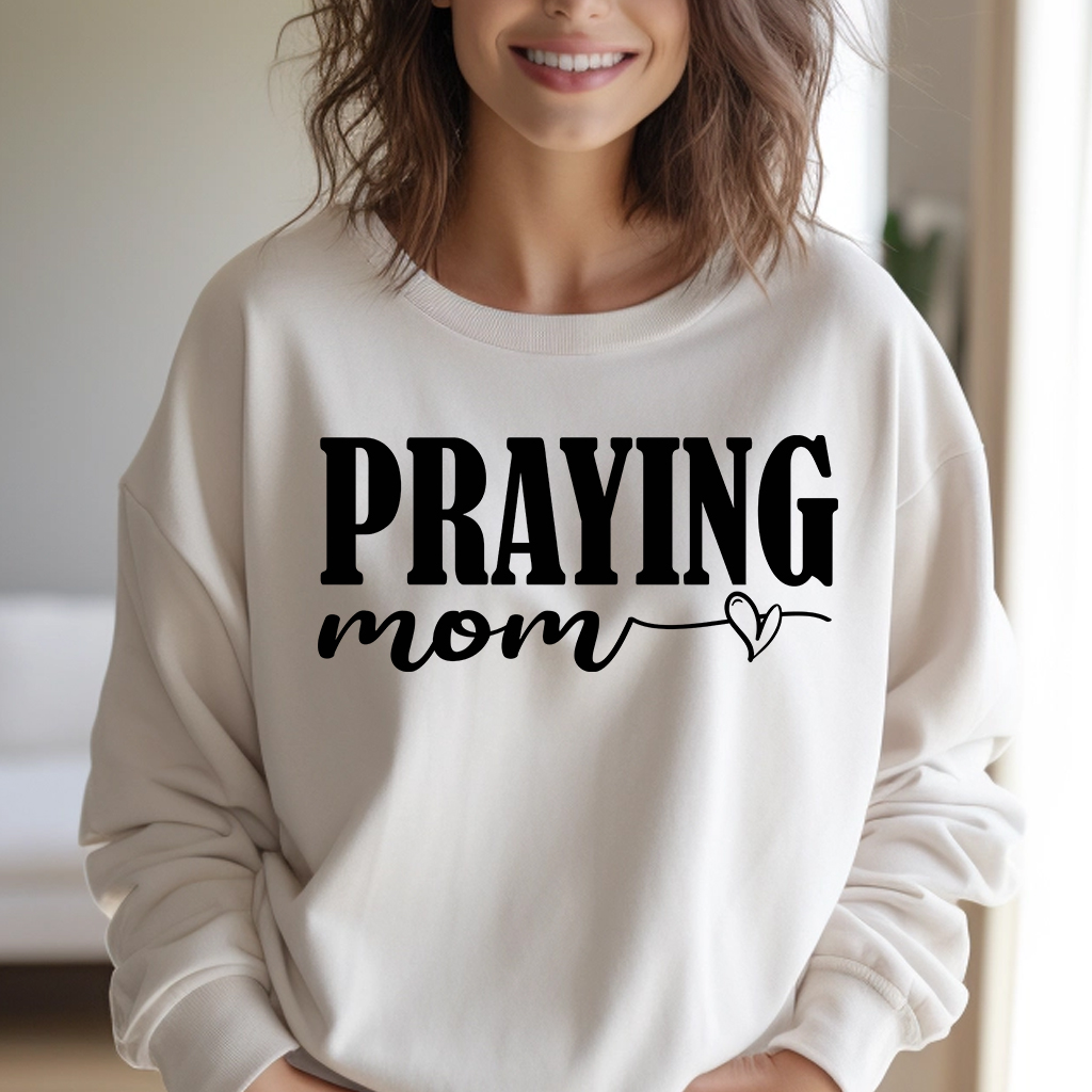'Praying Mom' Bold Typography with Delicate Cursive and Heart Accent ...