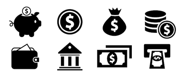 Set of Finance icons Bank and Money icon collection Earning money Money ...