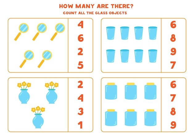 Counting Glass Objects and Utensils in Vibrant Illustration | Jiffy Designs