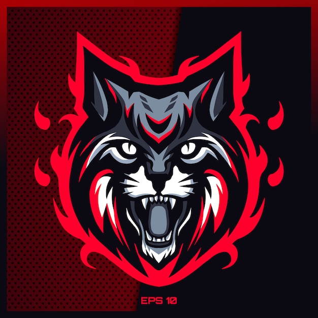 Fierce Crimson Wolf Emblem with Fiery Backdrop | Jiffy Designs