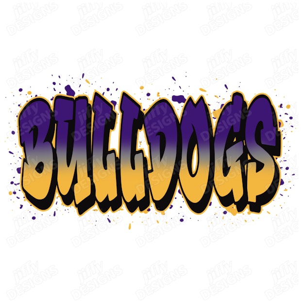 'Bulldogs' Graffiti-Style Text with Vibrant Purple and Gold Gradient ...