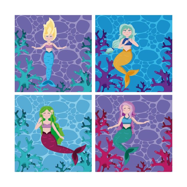Vibrant Mermaid Collection: Enchanting Underwater Illustrations | Jiffy ...