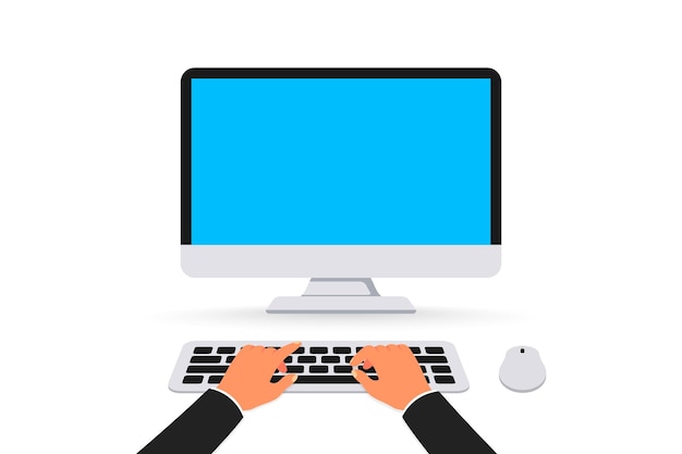 Hands typing on a modern computer keyboard and display | Jiffy Designs
